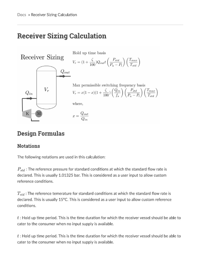 Receiver Sizing Calculation | PDF