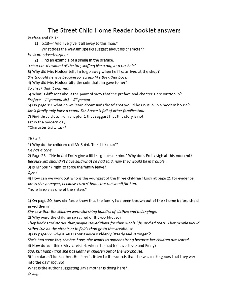 Street Child: Chapter Summaries and Analysis | PDF | Mystery, Thriller ...