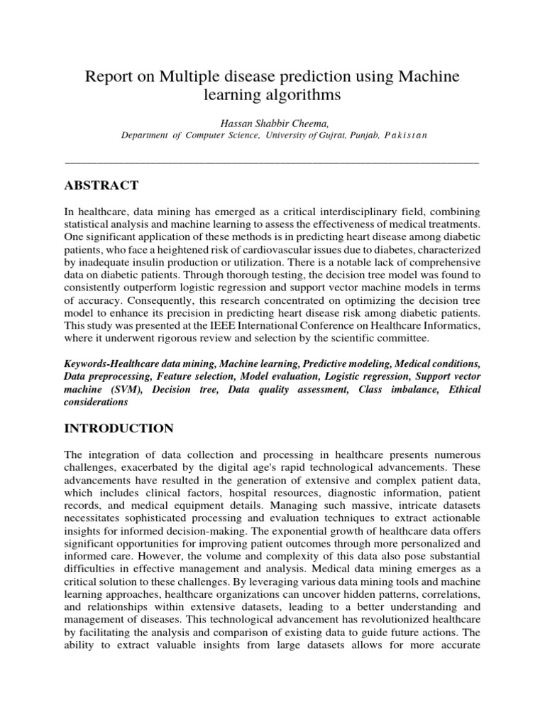 Report On Multiple Disease Prediction Using Machine Learning Algorithms | PDF | Machine Learning ...