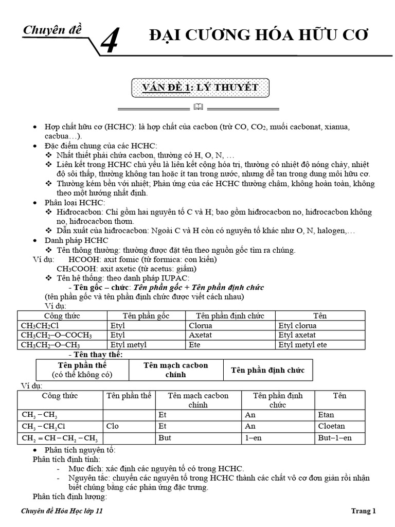 Ly Thuyet Va Cac Dang Bai Tap Chuyen de Dai Cuong Ve Hoa Hoc Huu Co | PDF