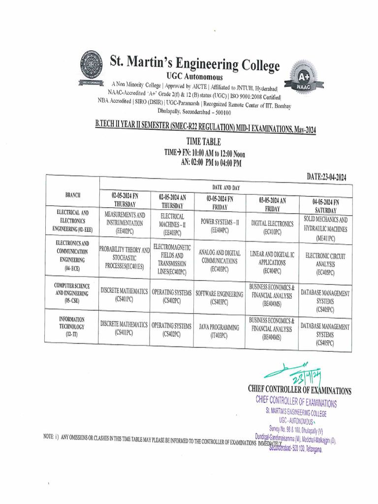 II-II B.Tech Mid-1 Exams-May-2024 Time Table | PDF II-II B.Tech Mid-1 Exams-May-2024 Time Table | PDF