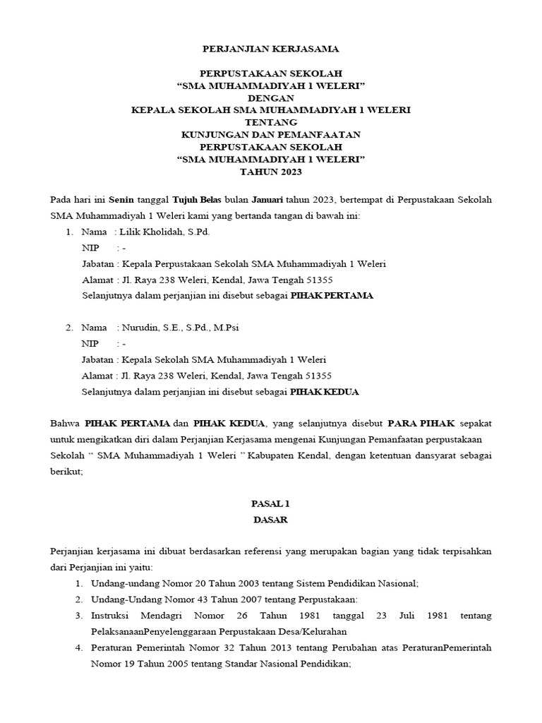 MOU Kerjasama Kepala Sekolah | PDF