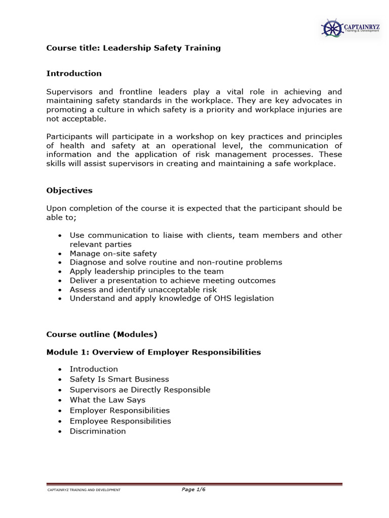 Leadership Safety Training | PDF | Occupational Safety And Health | Safety