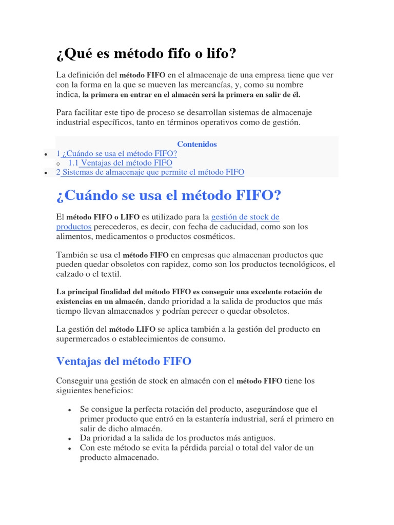 Que Es Metodo FIFO | PDF