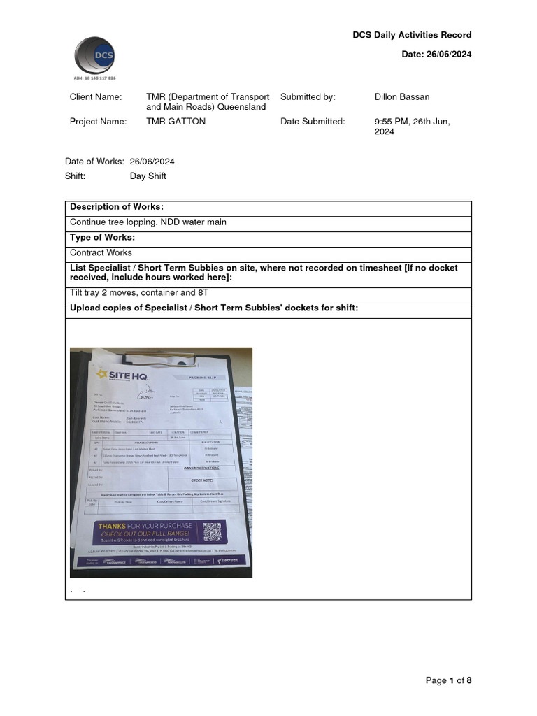 DCS Daily Activities Record (Rev2) - 4984 26.06.24 | PDF