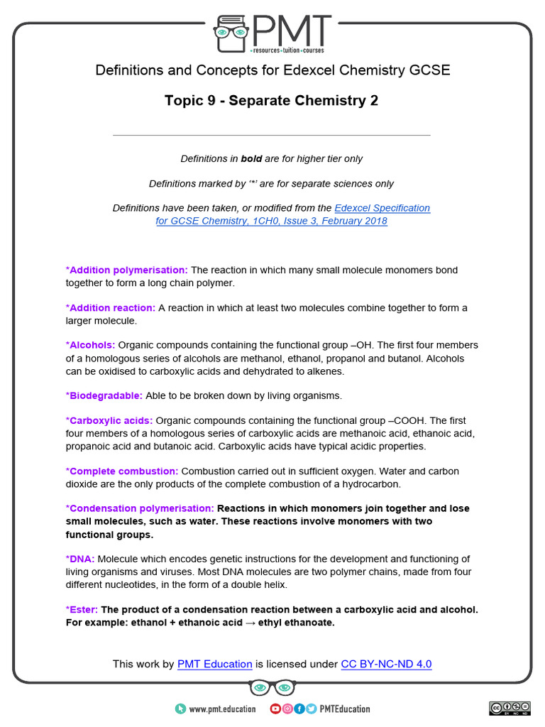 Edexcel GCSE Chemistry Terms | PDF | Polymers | Alkene