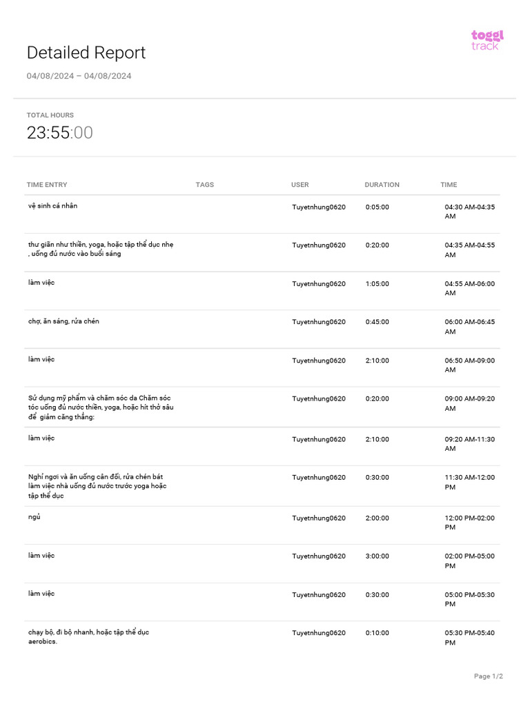 Toggl Track Detailed Report 2024-04-08 2024-04-08 Good | PDF