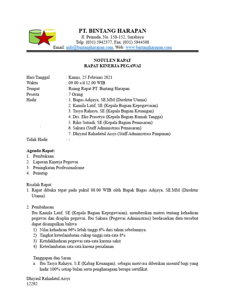Notulen Rapat Benar Aulll | PDF