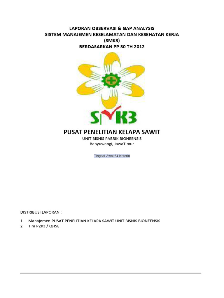 Laporan Gap Analysis SMK3 PPKS Unit Bioneensis | PDF | Pengelolaan ...