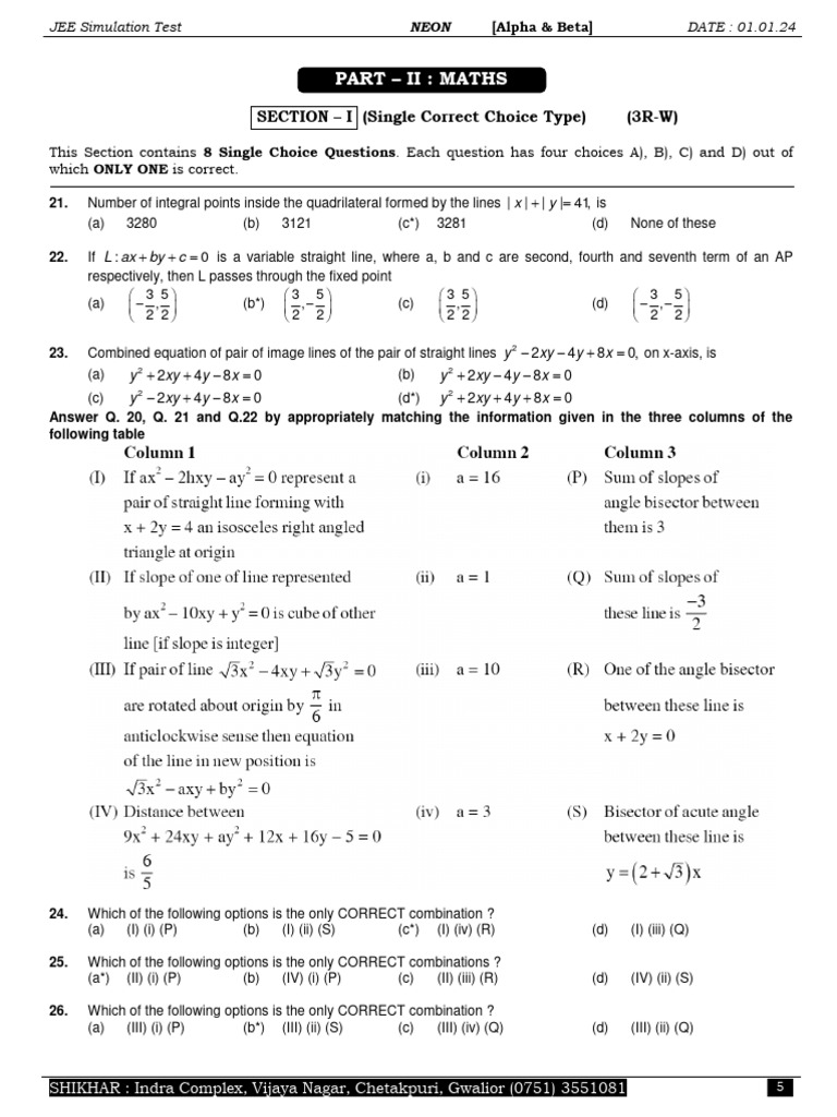 Maths Test Paper Alpha & Beta (With Answers) 01.01.24 | PDF | Line ...