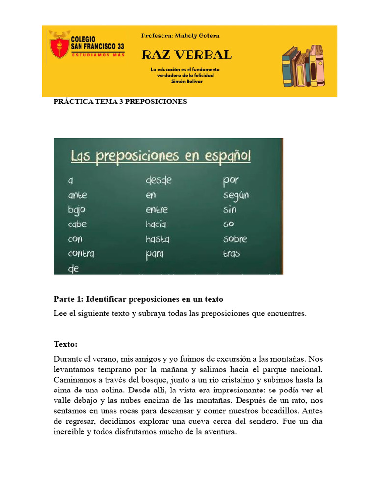 Práctica Tema 3 Preposiciones | PDF
