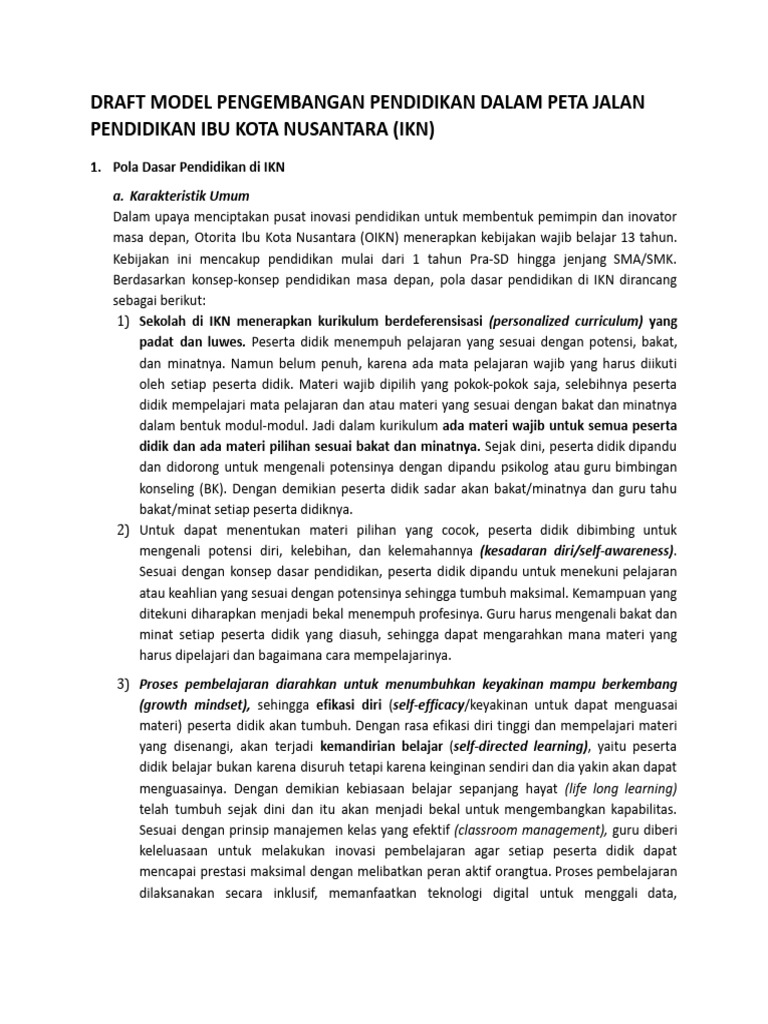Bahan Bacaan - Draf Model Pengembangan Pendidikan Ikn | PDF