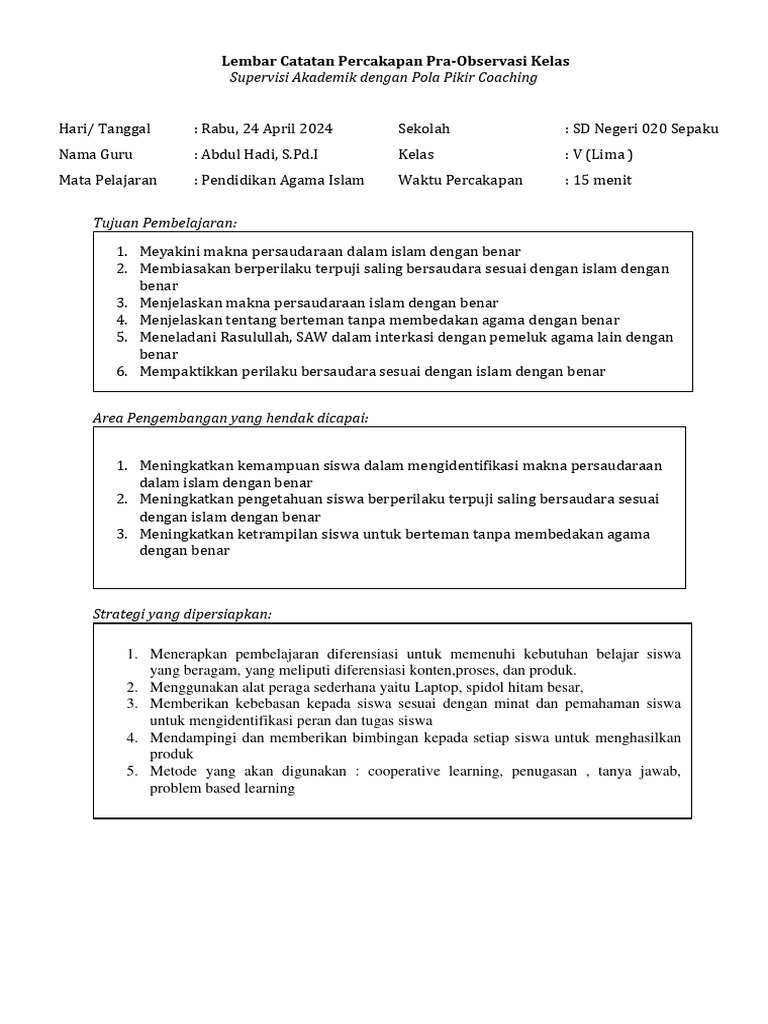 Laporan Observasi Praktik Abdul Hadi | PDF
