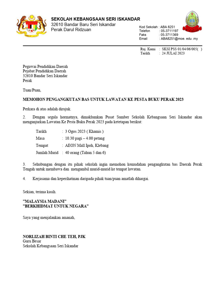 Surat Mohon Bas Pesta Buku | PDF