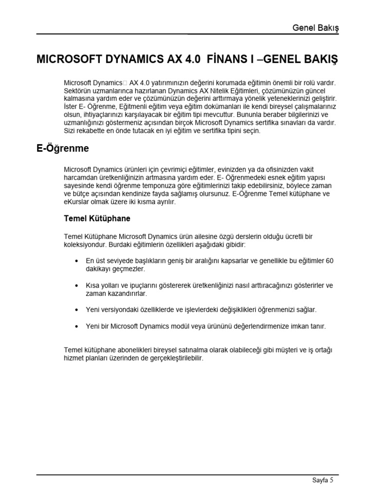 Microsoft Dynamics Ax 4.0 Finans I - Genel Bakiş: E-Öğrenme | PDF