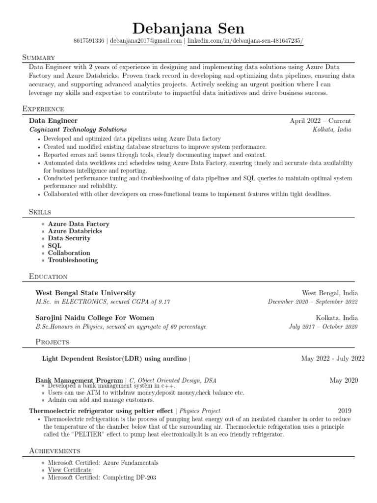 Debanjanasen CV | PDF | Computing | Information Technology