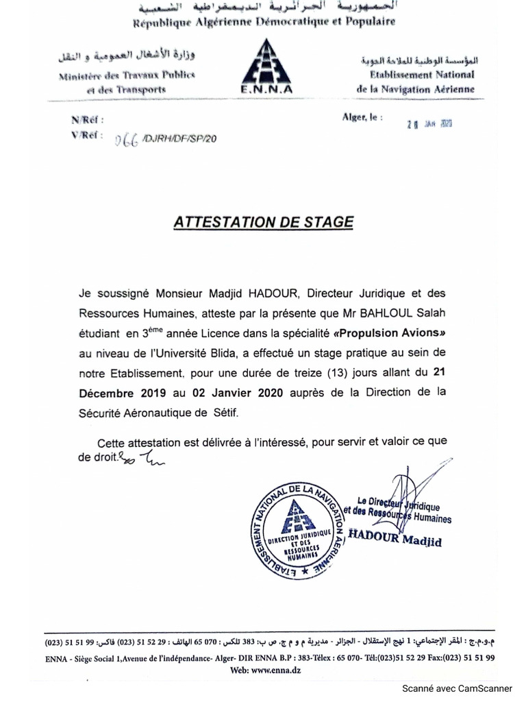 Attestation de Stage ENAA-1 | PDF