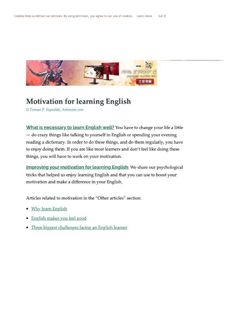 Motivation For Learning English | PDF