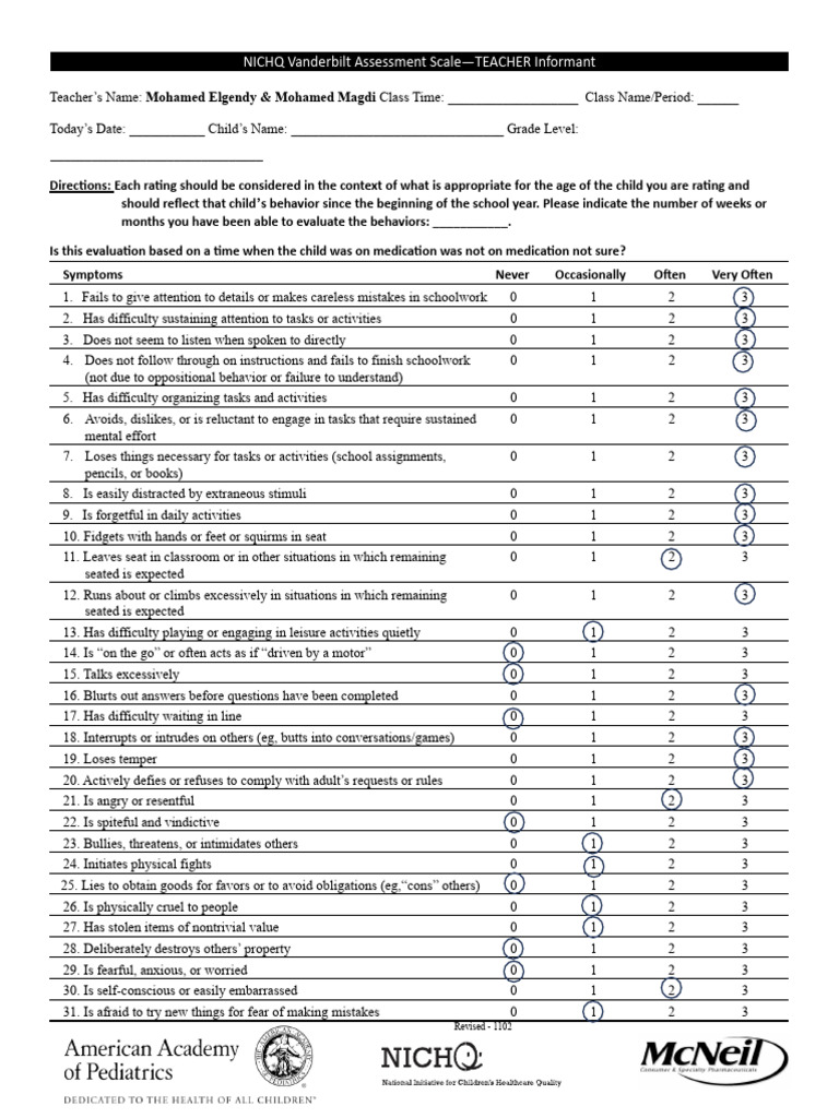 Vanderbilt Teacher | PDF | Attention | Teachers