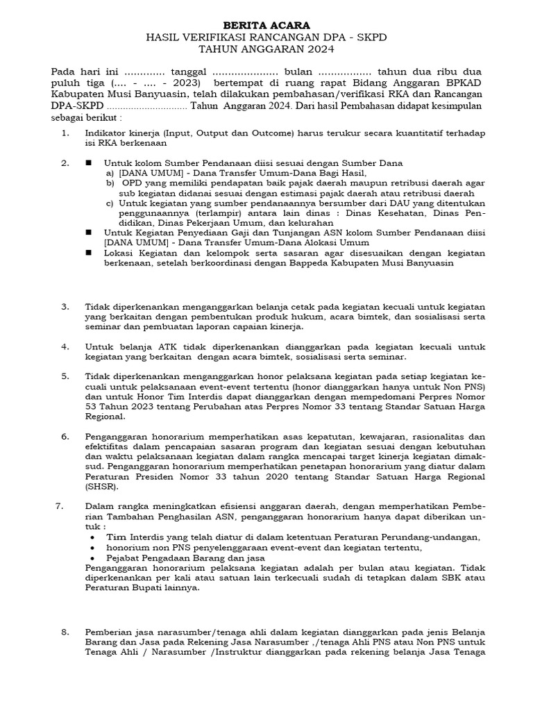 Pedoman Verifikasi Rka Ta 2024 | PDF