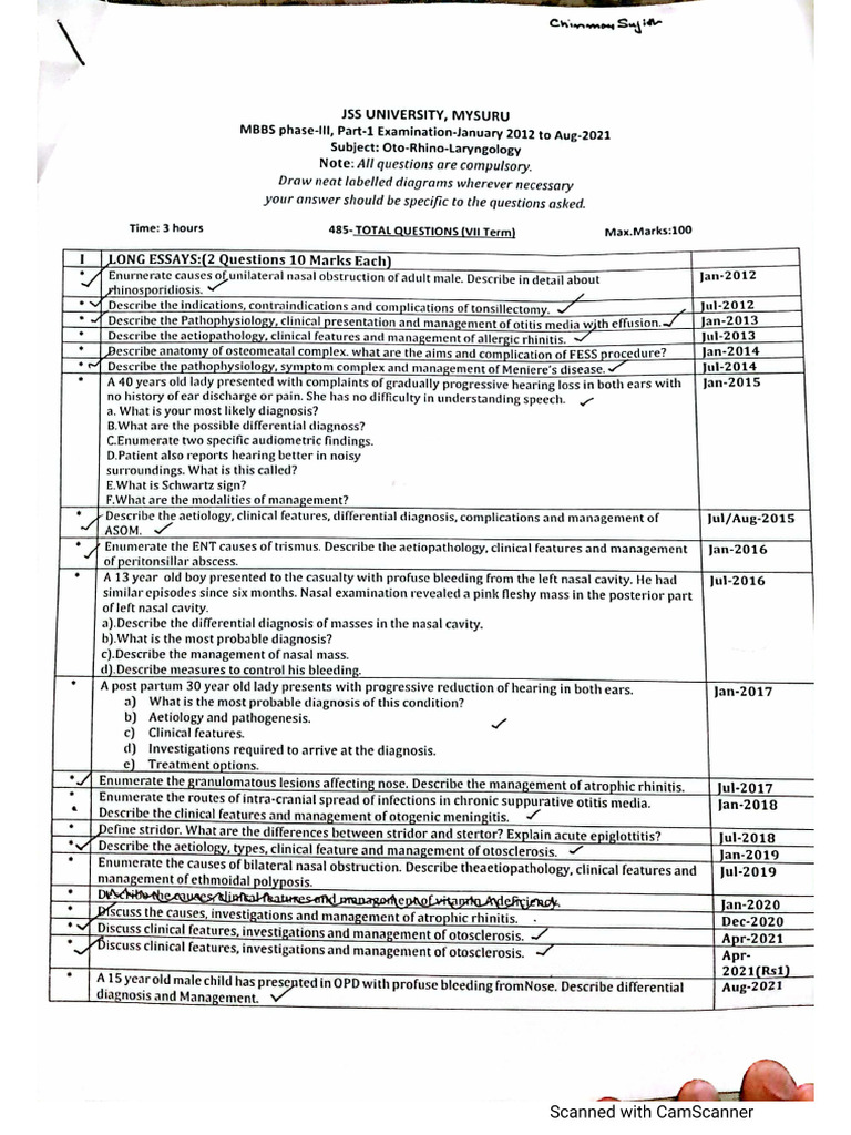ENT University Papers-1 OCR | PDF | Human Nose | Medical Specialties