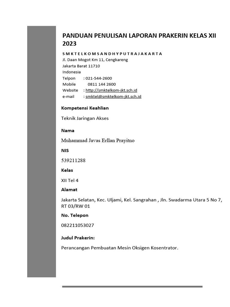 2324 - Buku Panduan Penulisan Laporan Prakerin SMK TELKOM JAKARTA | PDF