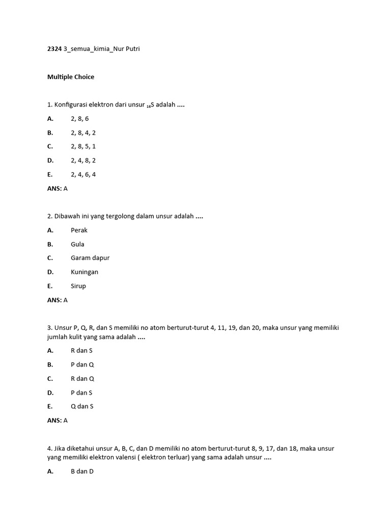 2324 3 Semua Kimia NurPutri | PDF | Sains & Matematika