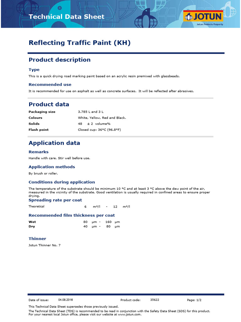 TDS 35622 Reflecting Traffic Paint (KH) Euk GB | PDF | Paint | Materials