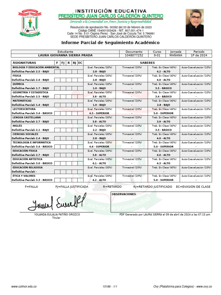 Informe Parcial de Seguimiento Acadmico | PDF