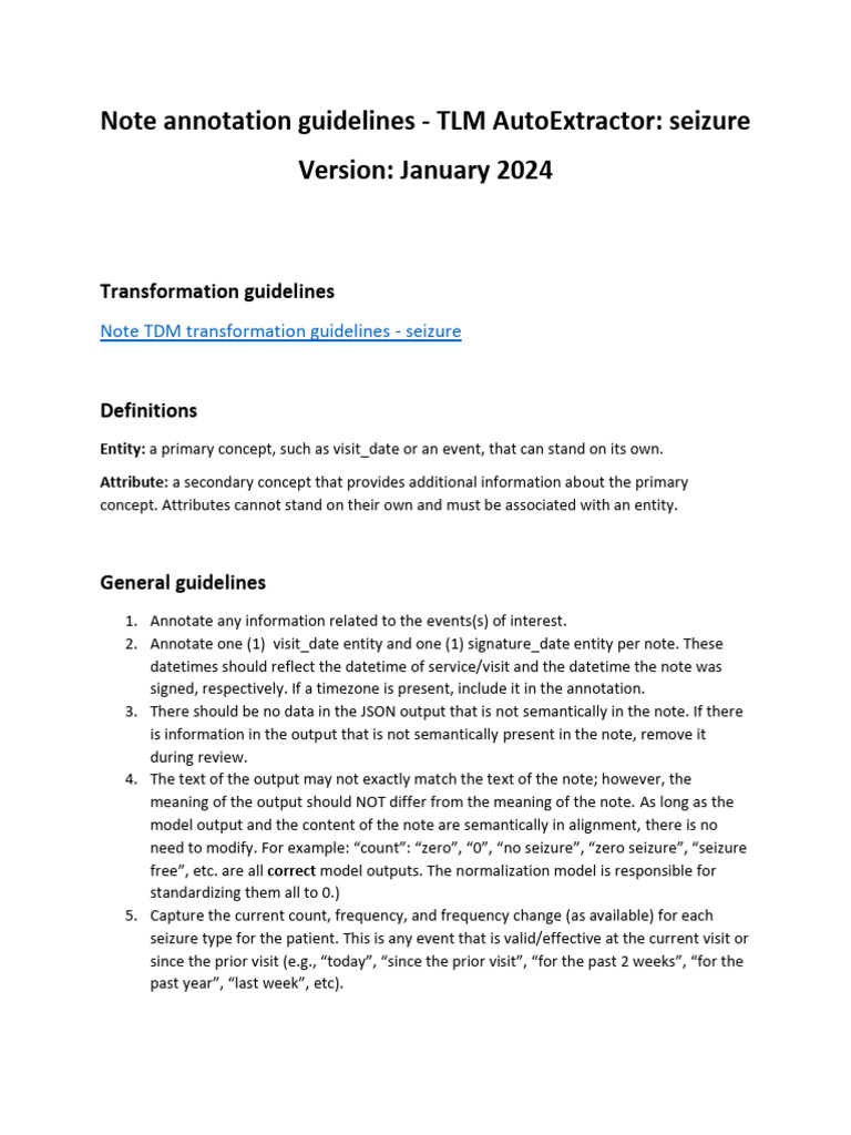 Note Summarization Guidelines - Seizure (General) | PDF
