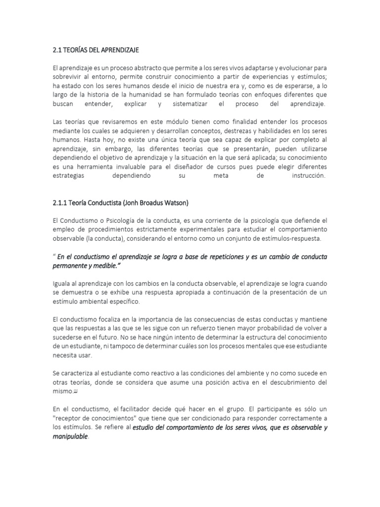 2 1 Teorias De Aprendizaje Pdf Aprendizaje Constructivismo