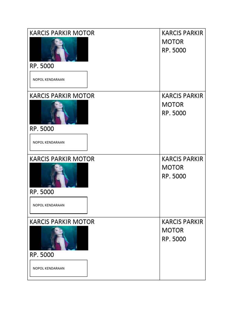 Contoh Karcis Parkir Motor Rp. 5000 | PDF | Griya & Taman