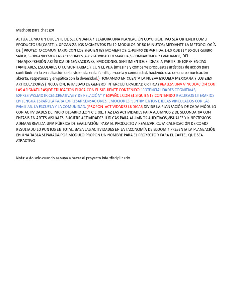 Machote para Chat GPT | PDF | Evaluación | Las emociones