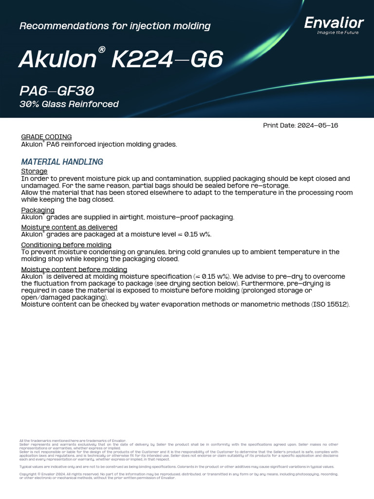 Akulon K224 G6 en | PDF | Temperature | Packaging And Labeling