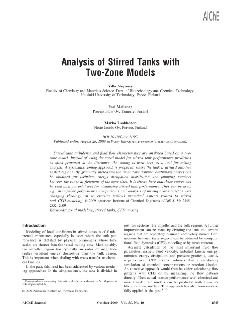 AIChE Journal - 2009 - Alopaeus - Analysis of Stirred Tanks With Two ... AIChE Journal - 2009 - Alopaeus - Analysis of Stirred Tanks With Two ...