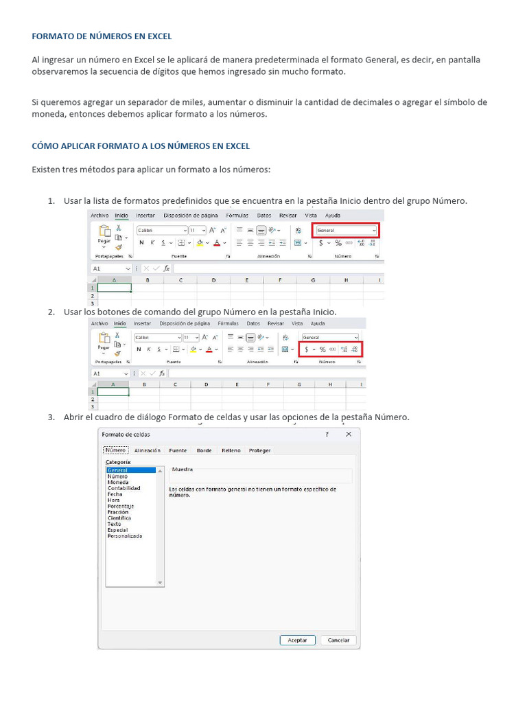 FORMATO DE NÚMEROS EN EXCEL | Descargar gratis PDF | Microsoft Excel ...