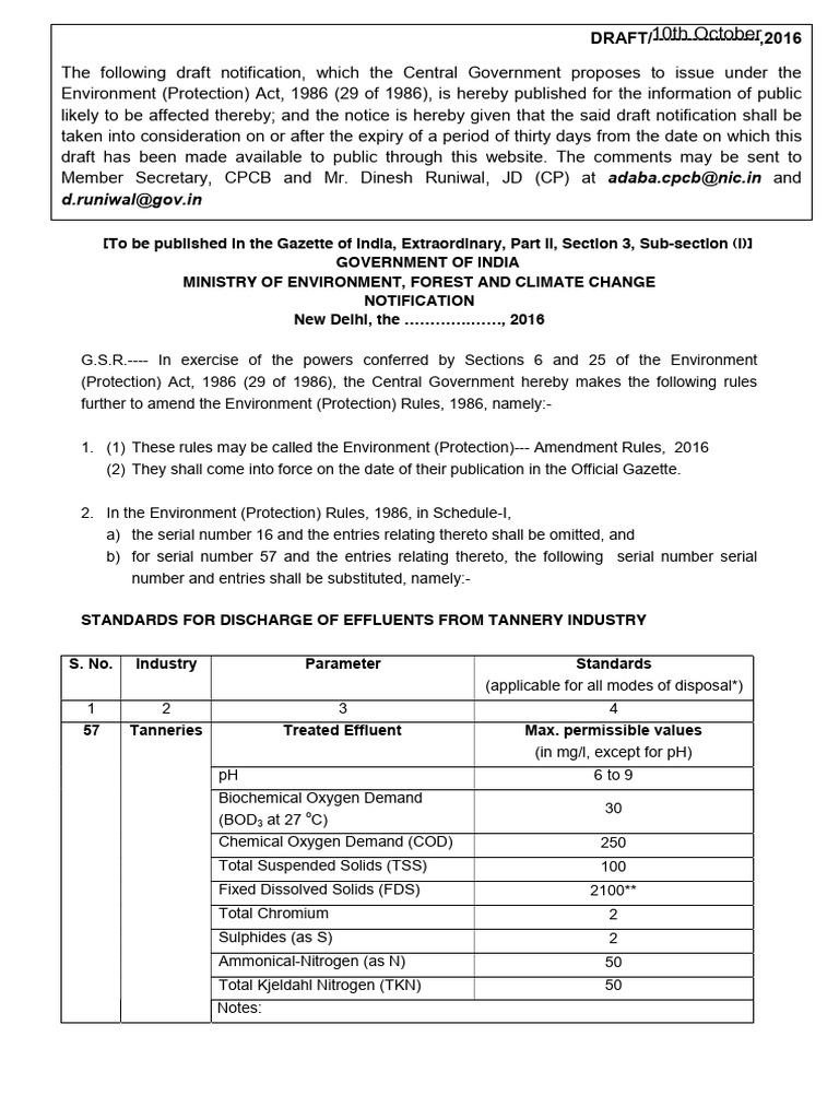 Uploaded Draft Notification - Tannery Industry | PDF | Effluent | Water ...