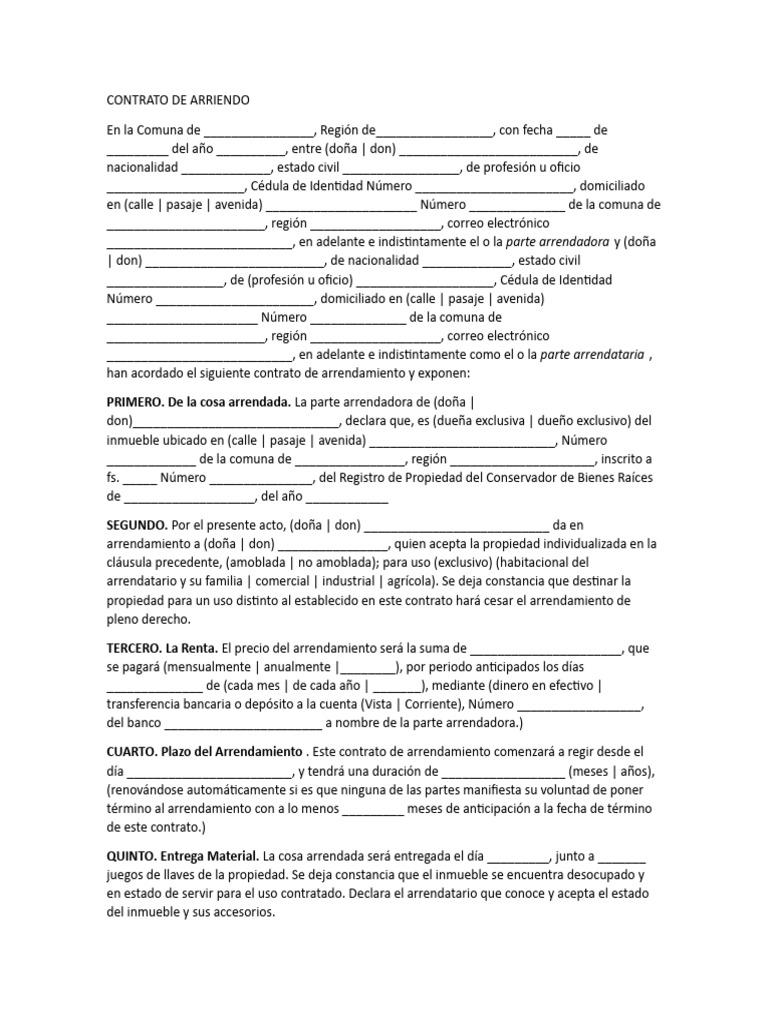 Contrato de Arriendo Inmueble | PDF | Propiedad | Bancos