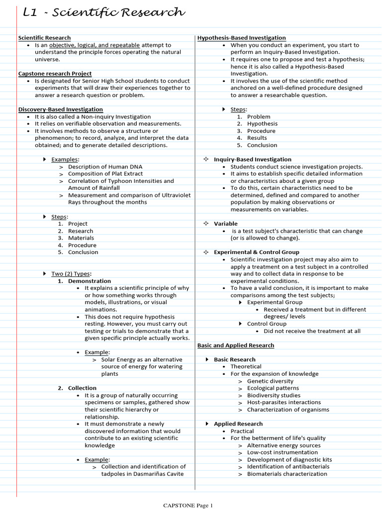 Capstone Reviewer (G12) | PDF | Sampling (Statistics) | Experiment