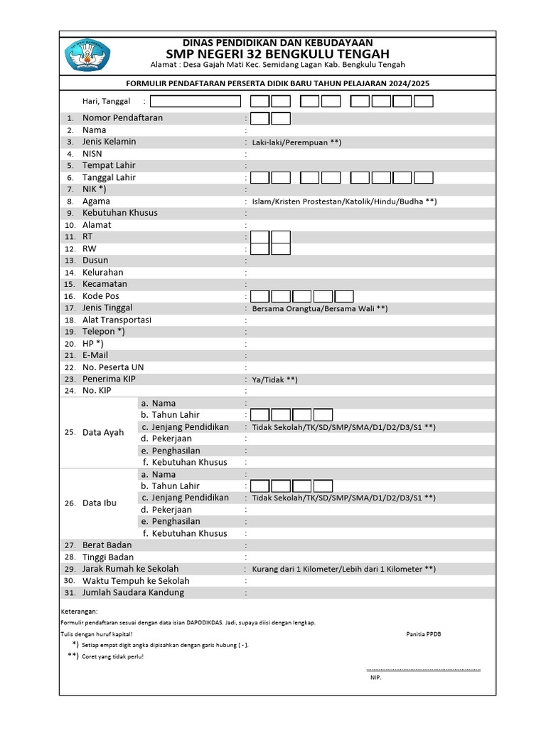 Formulir PPDB 2024 2025 | PDF