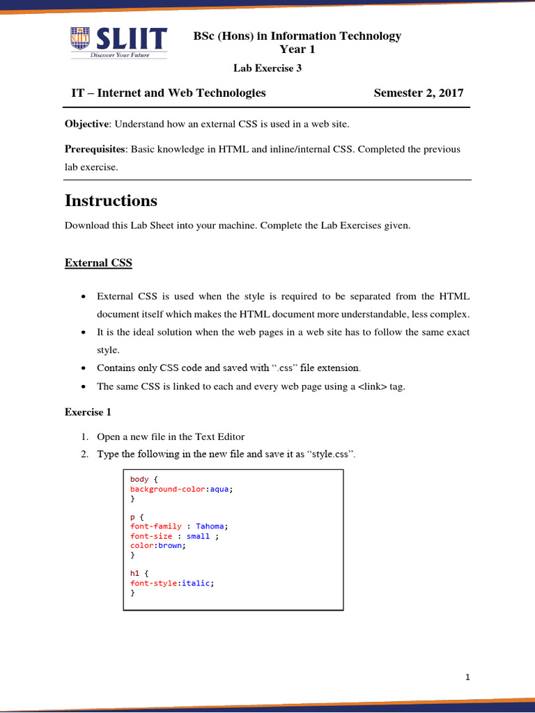 IWT LabSheet 3 External CSS | PDF | Html Element | Html