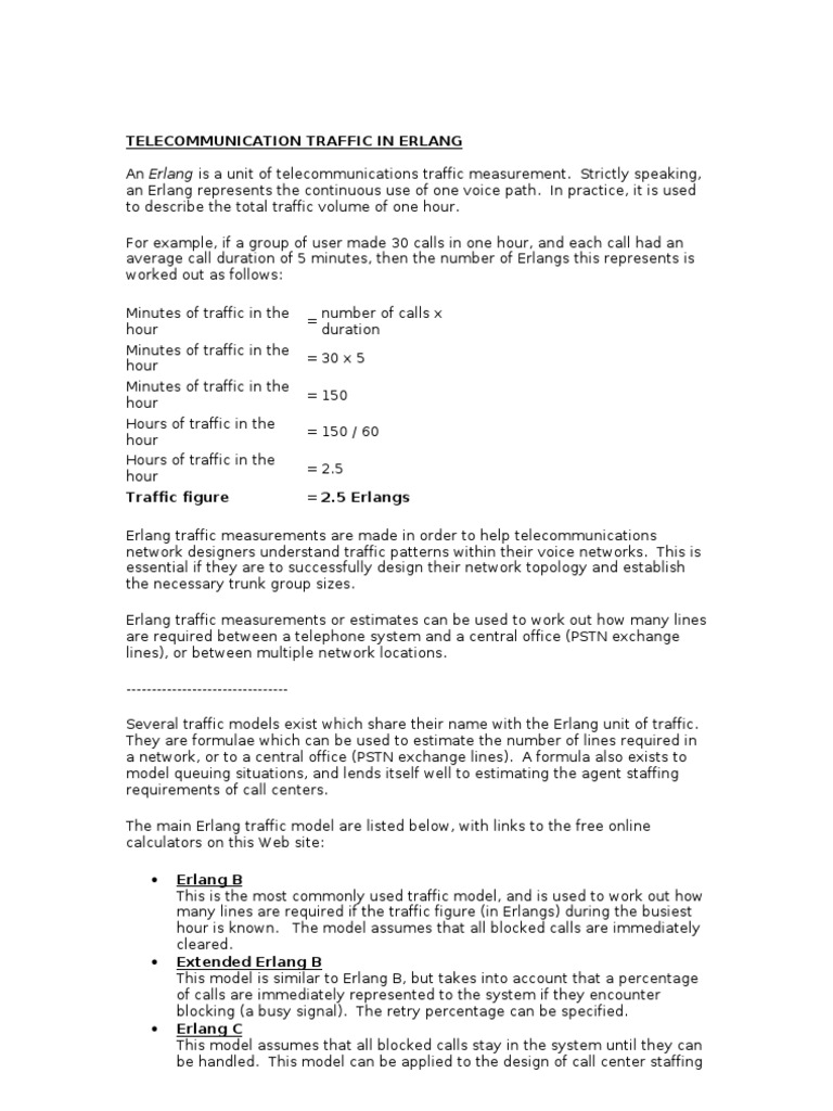 An Erlang Is A Unit of Telecommunications Traffic Measurement | PDF ...