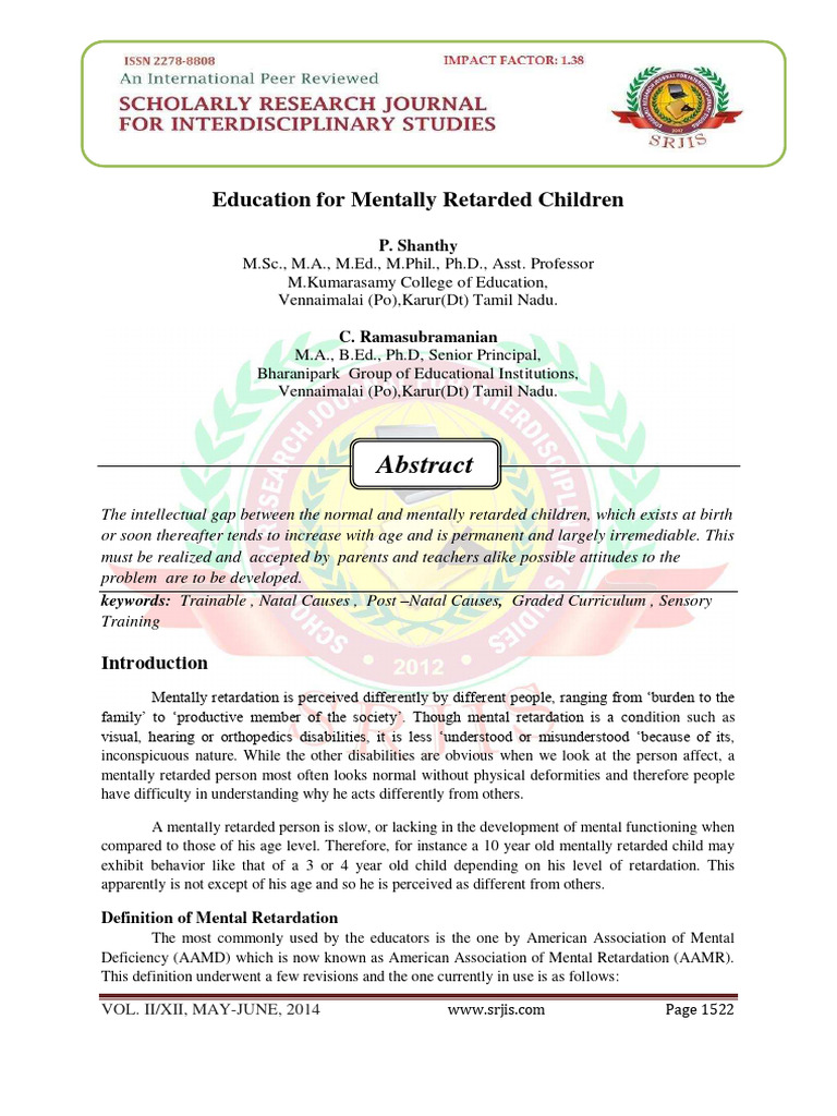 Education For Mentally Retarded Children | PDF | Intellectual ...