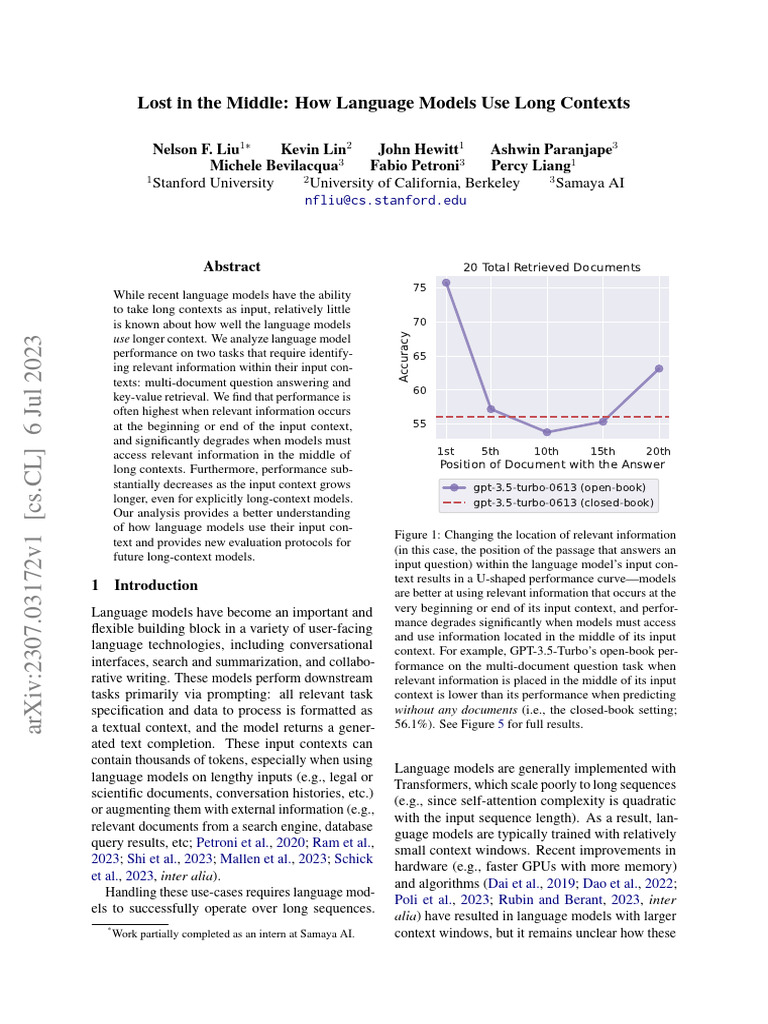 Lost in The Middle How Language Models Use Long Contexts | PDF ...