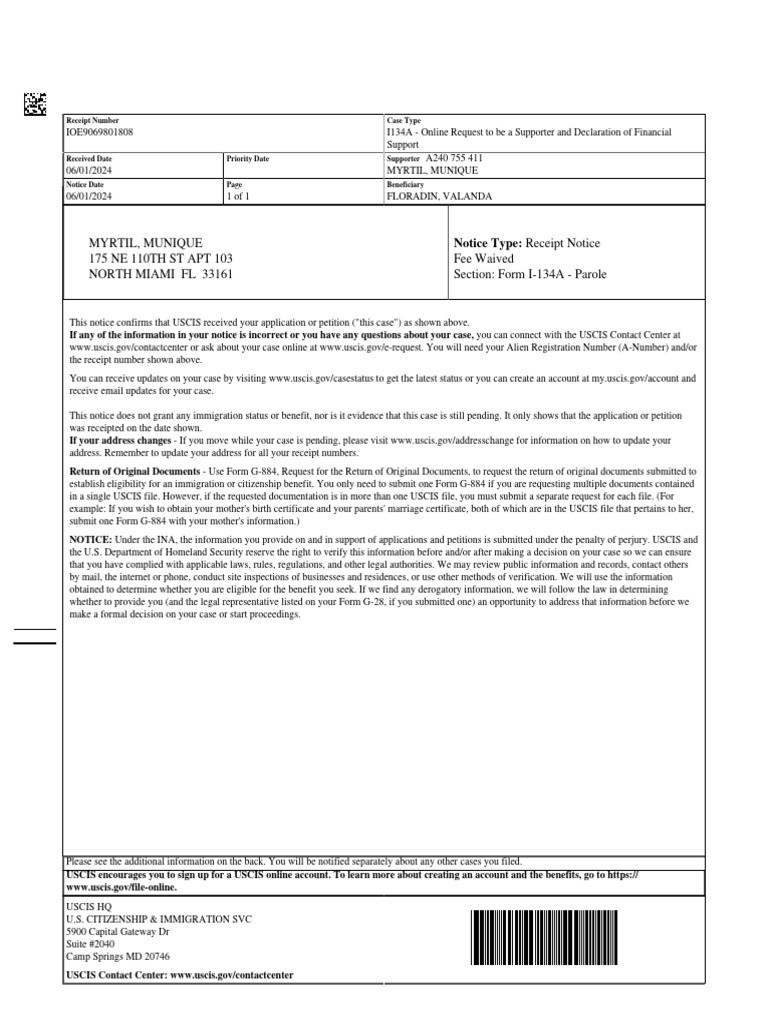 Receipt Notice | Download Free PDF | United States Citizenship And ...