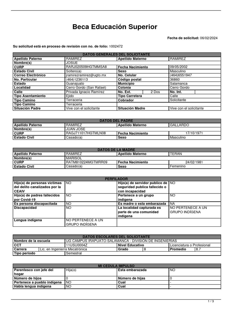 Solicitud Impresa Folio 1002472 | PDF