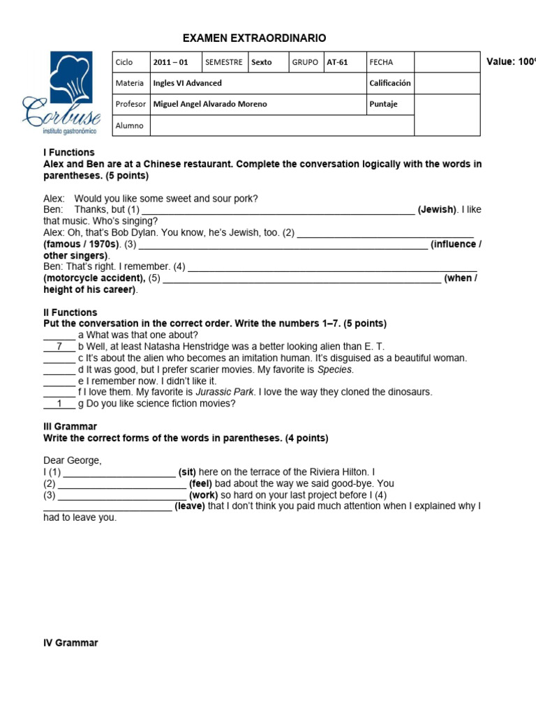 Examen Extraordinario AT-61 | PDF | Cloning