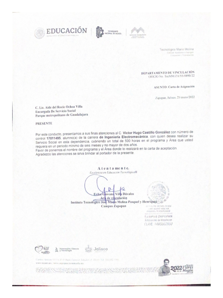 Carta De Asigancion Pdf