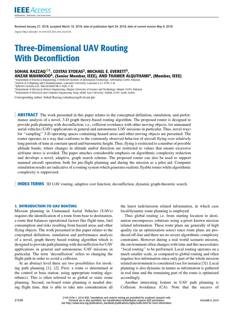 Three Dimensional Uav Routing With Deconfliction Pdf Routing Mathematical Optimization