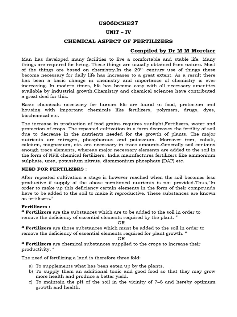 Unit 4 Fertilizer Sem 6 Pdf Plant Nutrition Fertilizer